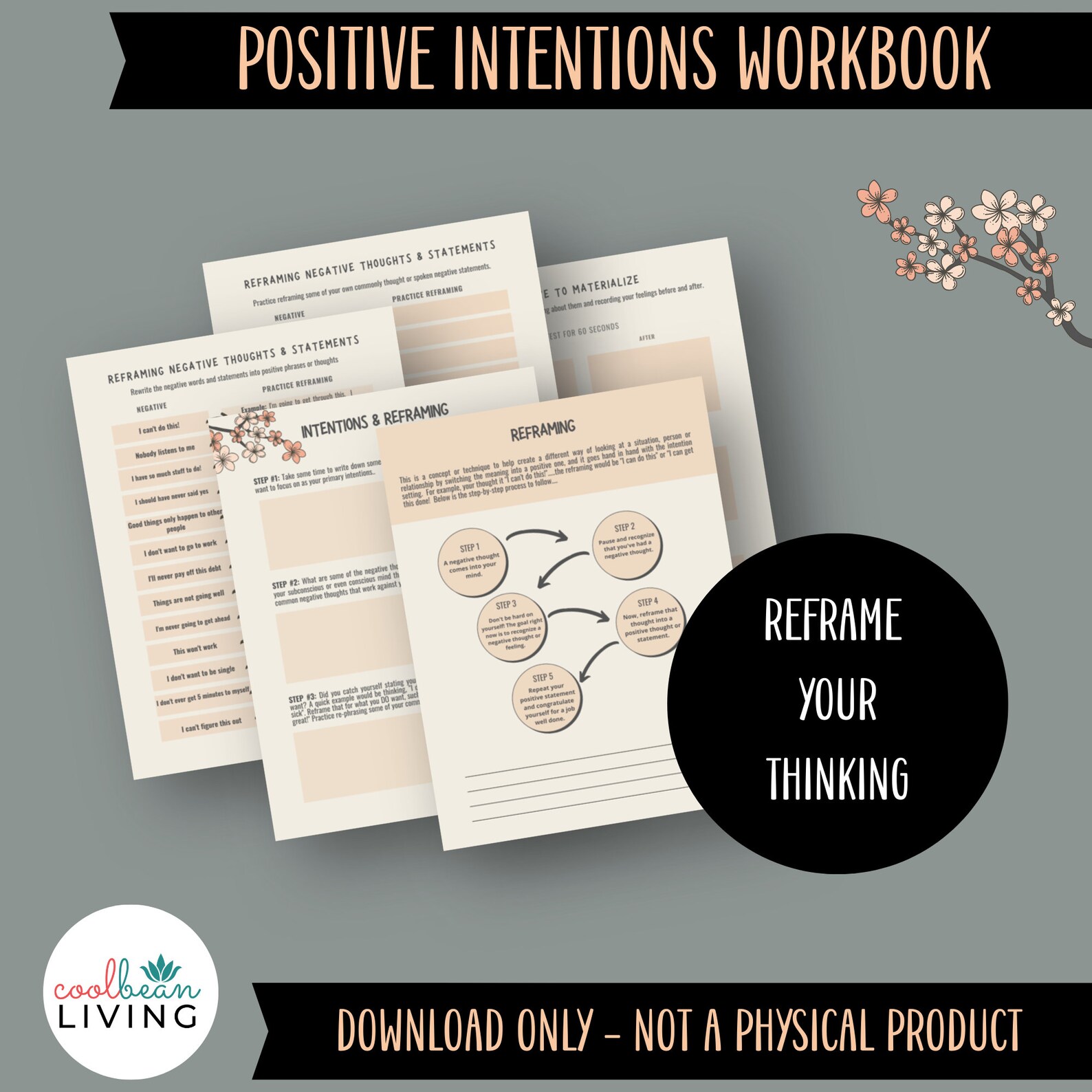 Positive Intentions Workbook With Printable Mindset Reframing Worksheets and Affirmations - Etsy