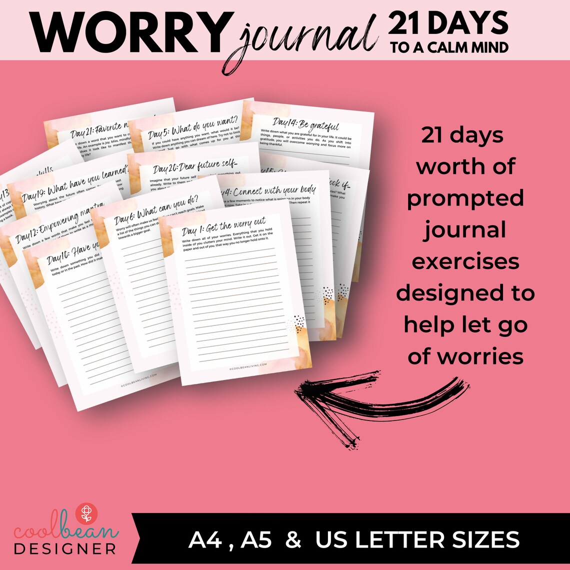 Worry Journal Anxiety Relief Printable Wellness and Mind - Etsy