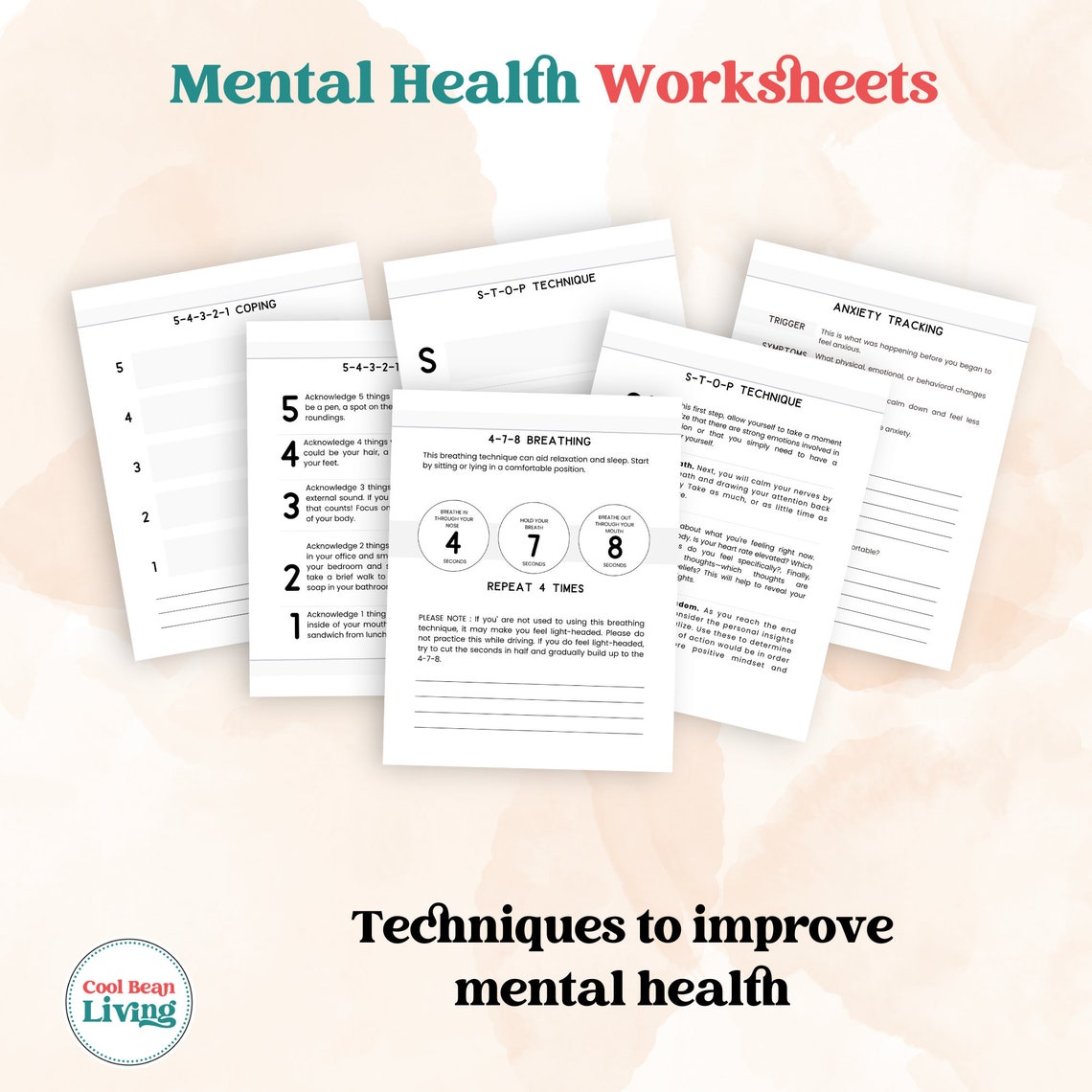 Mental Health Worksheets Coping Skills and Anxiety Tracking Workbook ...