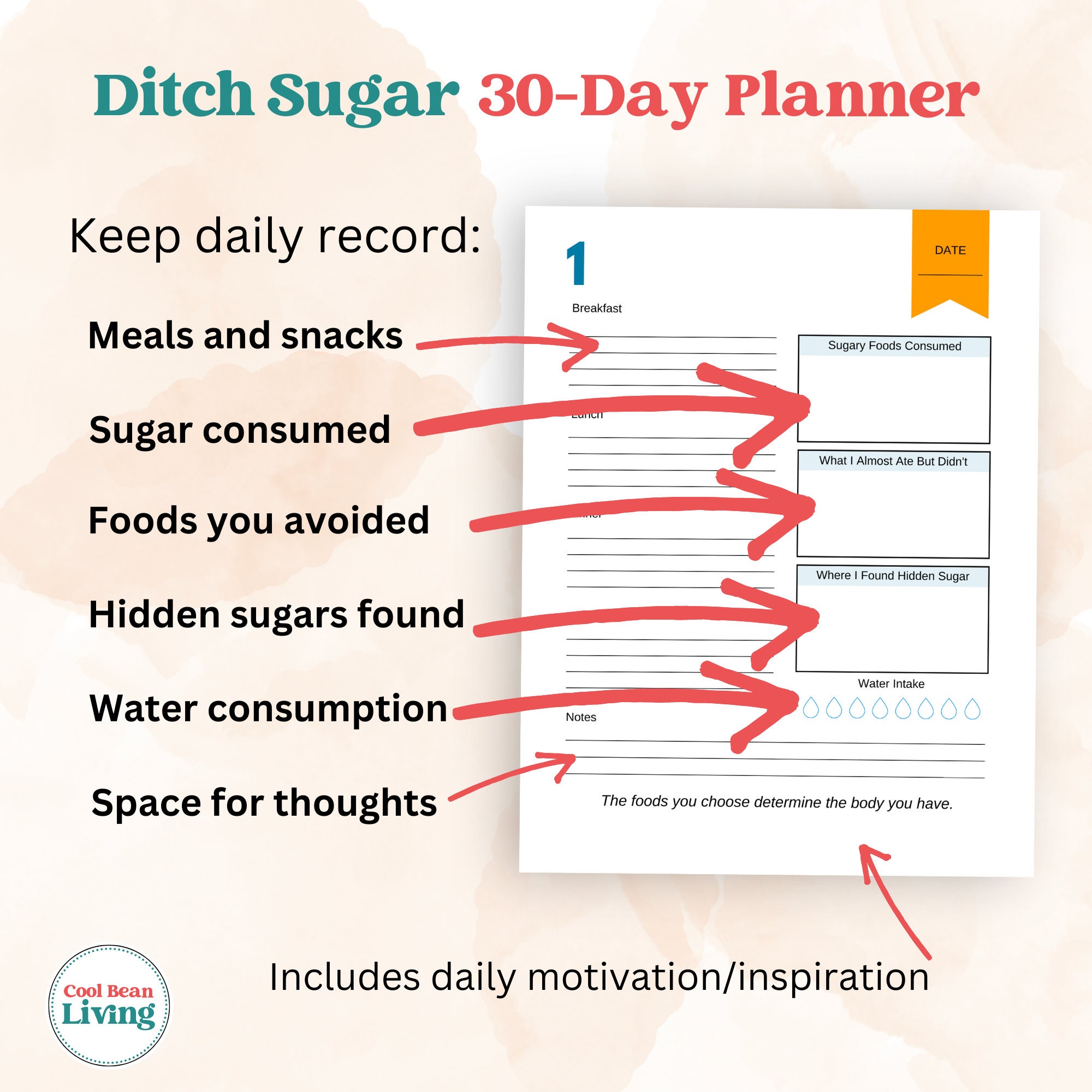 30-day Ditch Sugar Challenge | Printable No Sugar Planner | Sugar-free ...