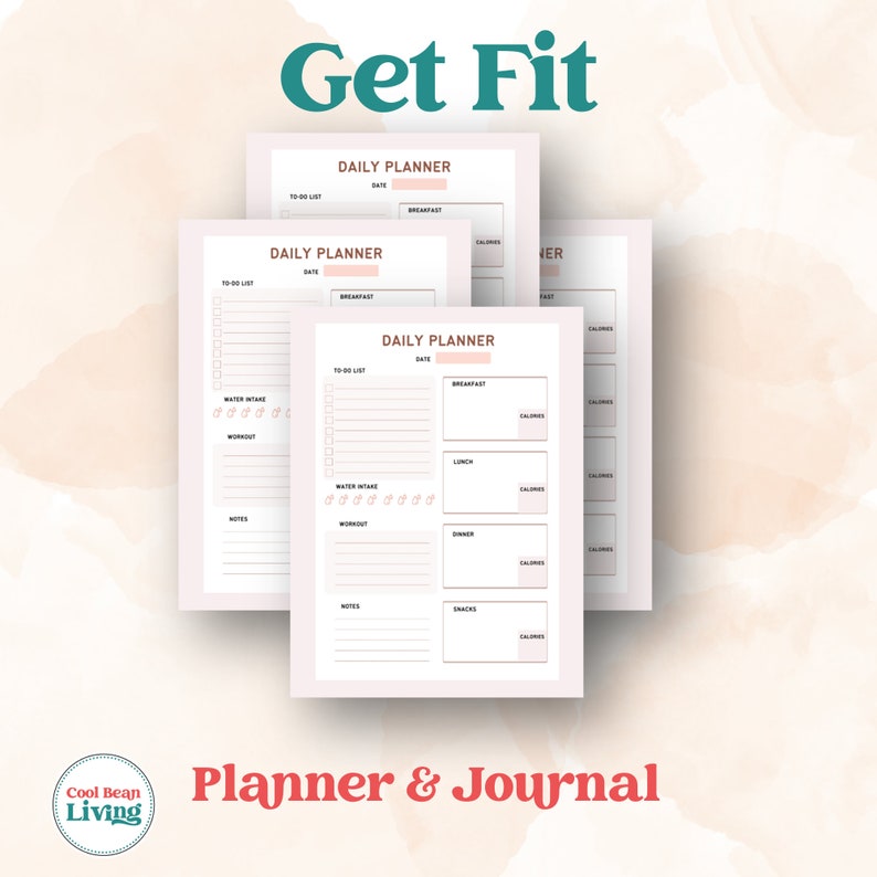 Get Fit Planner and Journal | Printable Health and Fitness Goal Setting ...
