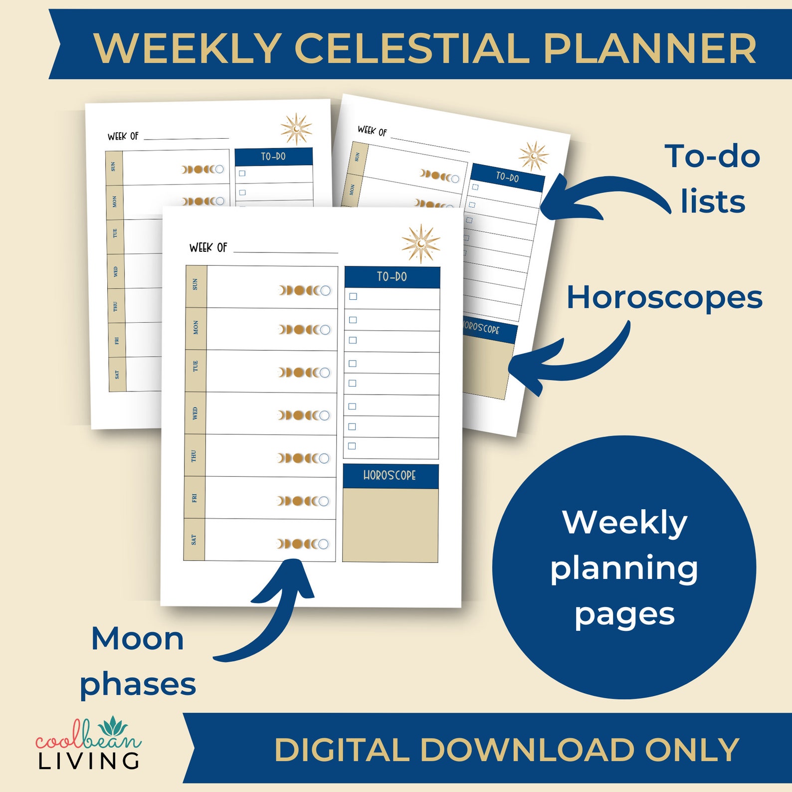 Weekly Celestial Planner | Printable Undated Zodiac To-do Planning ...