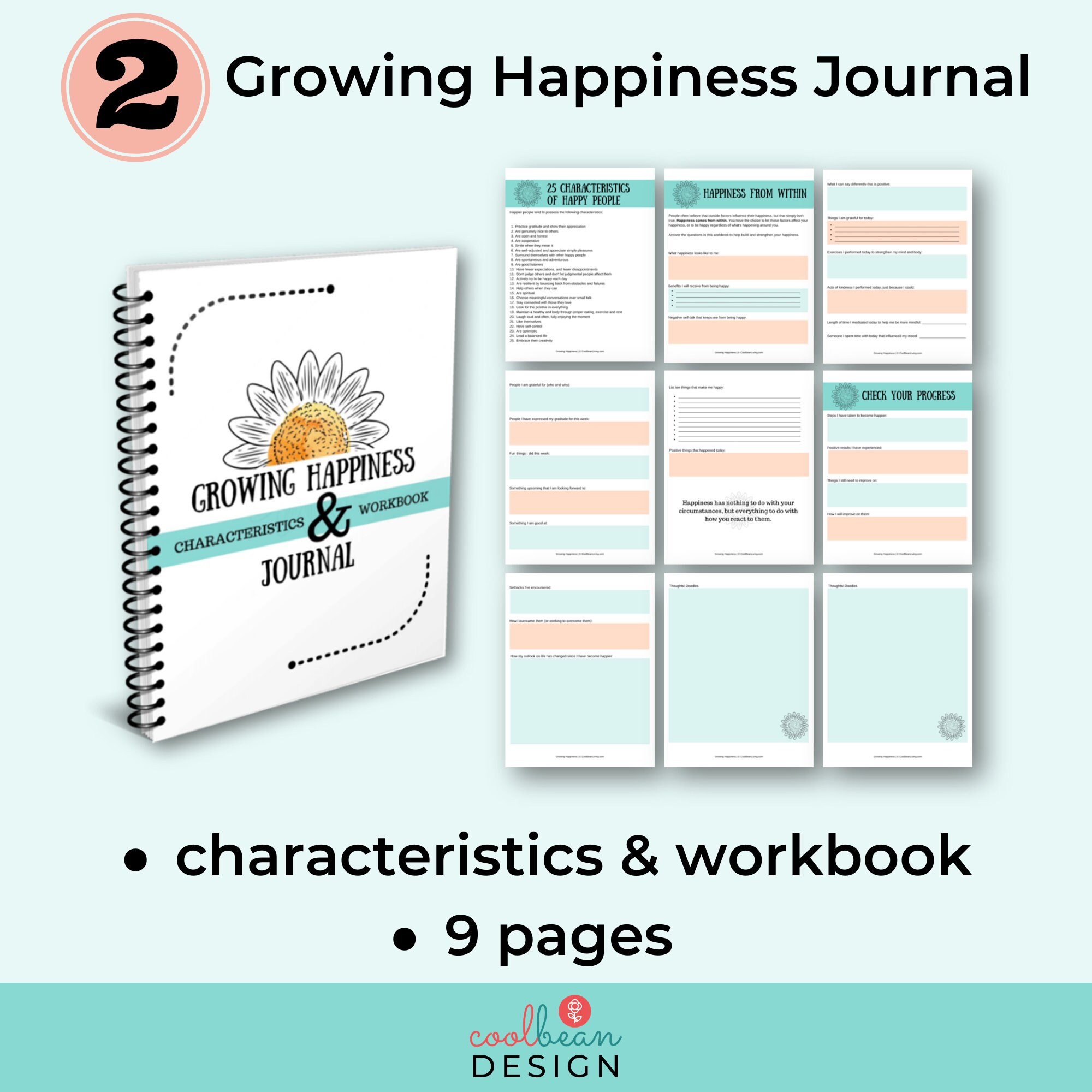 Printable Positive Happiness Bundle Workbook, Journal & Planner to ...
