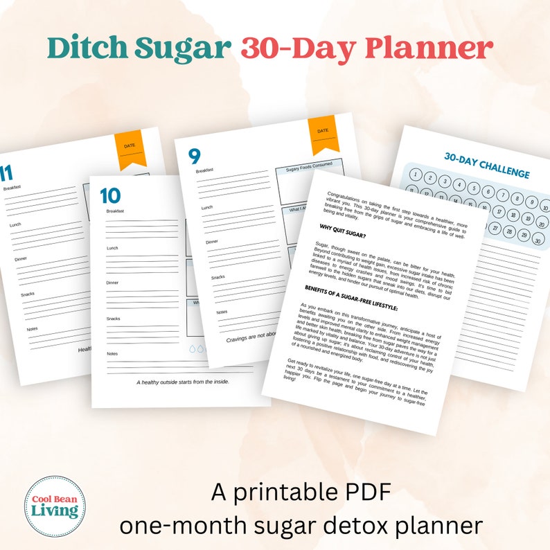 30-day Ditch Sugar Challenge | Printable No Sugar Planner | Sugar-free ...