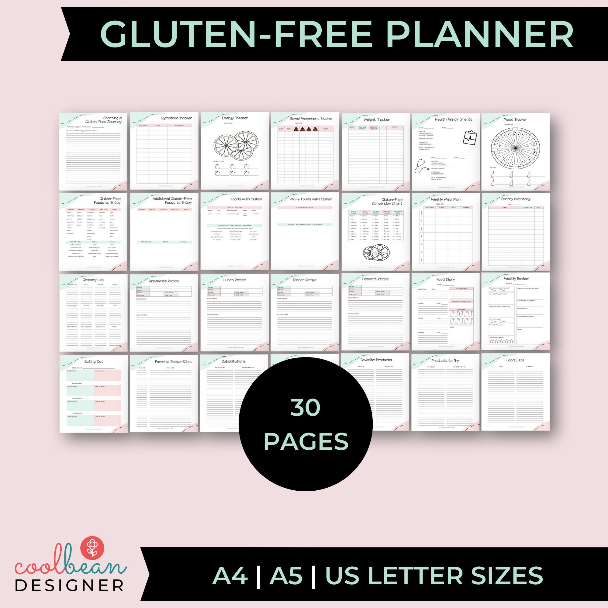 Gluten-free Planner | Printable IBS and Celiac Journal | Food Tracking ...