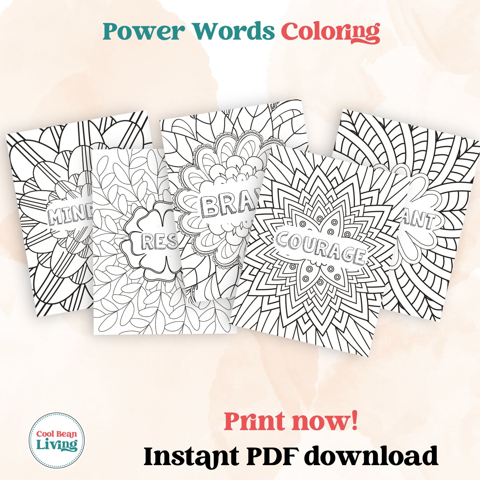 80 Power Words Coloring Book | Printable Color Therapy for Adults and ...