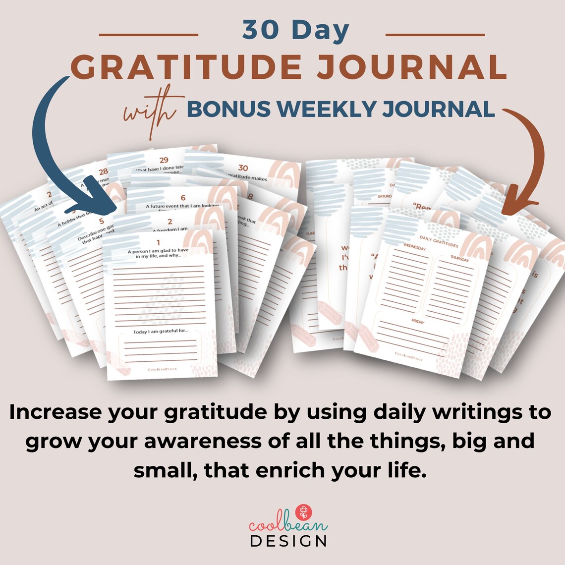 Printable 30 Day Gratitude Journal Guided Gratitude Prompts Bonus ...