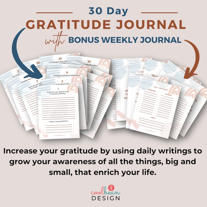Printable 30 Day Gratitude Journal | Guided Gratitude Prompts | Bonus ...