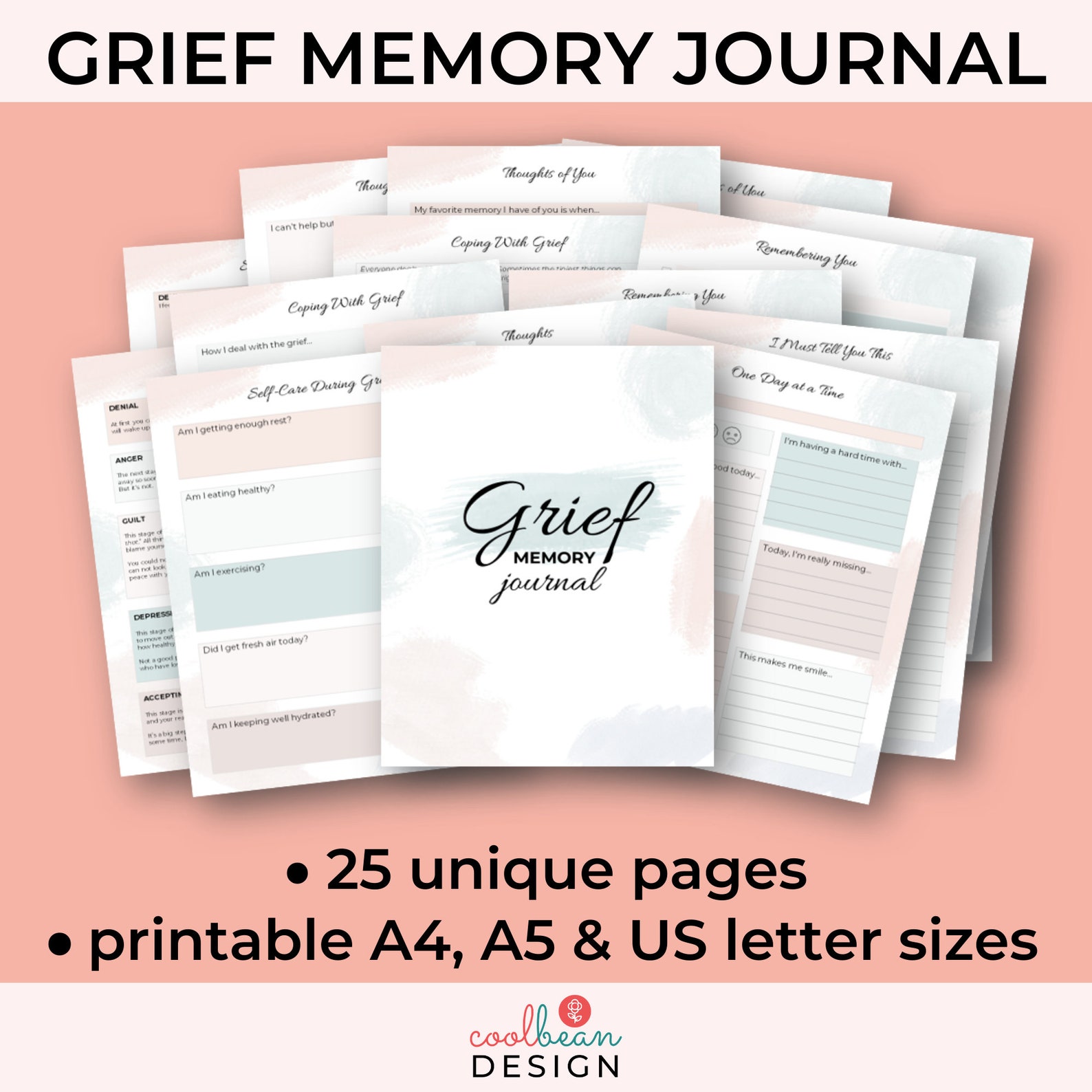 Grief Journal Printable Bereavement Therapy Grief and Loss Memory ...
