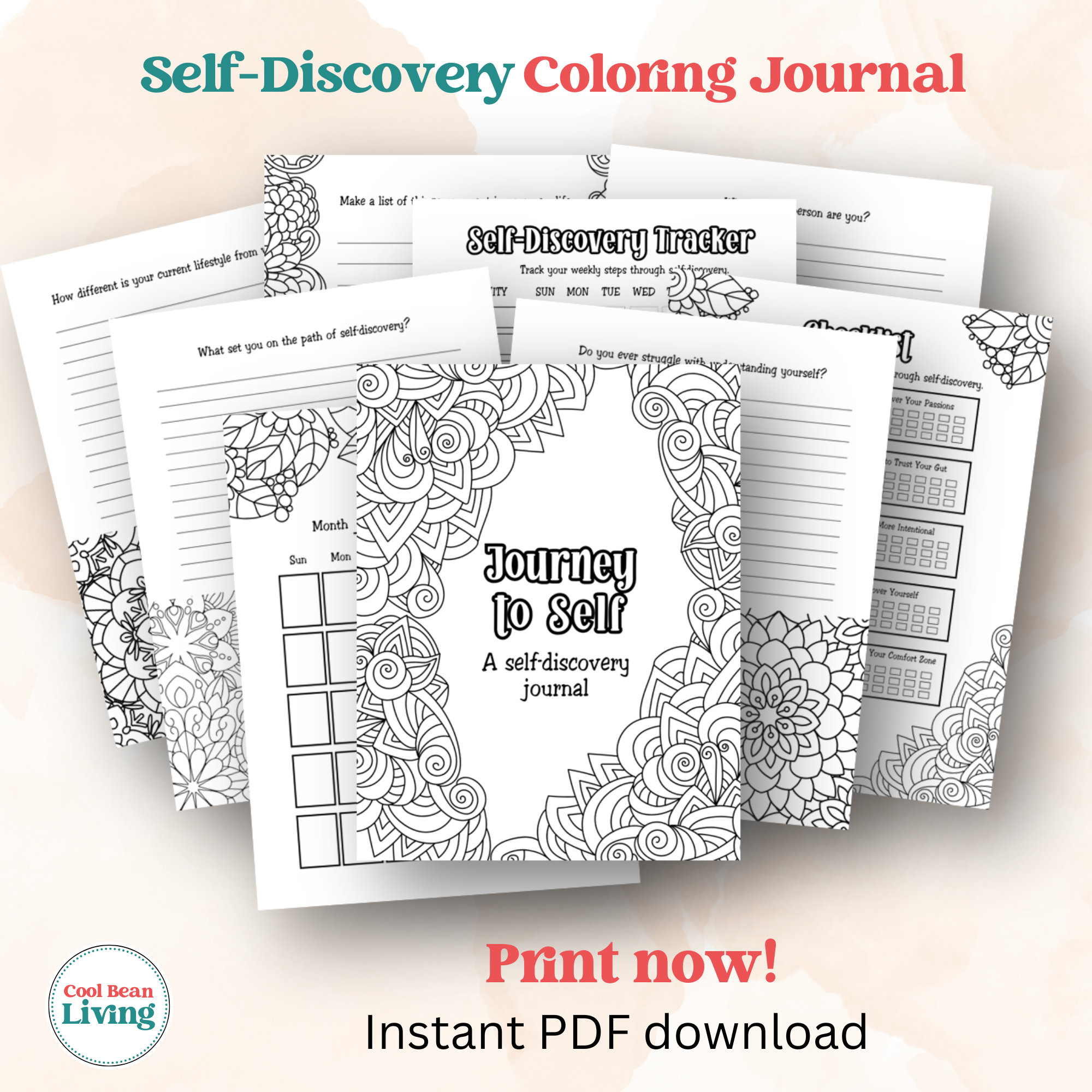 Self-discovery Guided Coloring Journal | Printable Prompts for Inner ...