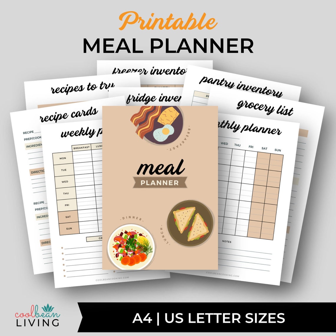 Printable Meal Planning Grocery List and Recipe Cards | Etsy