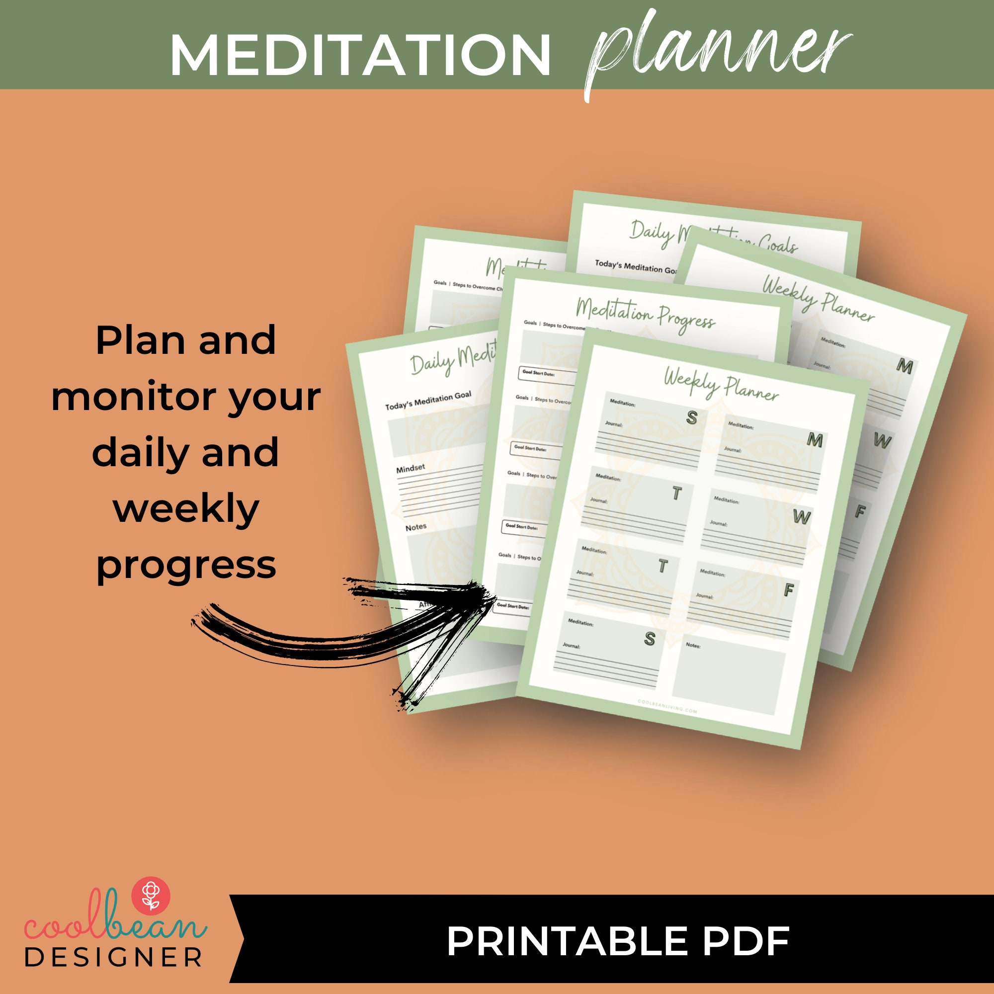 Meditation Planner | Printable Daily Mindfulness Diary | Wellness ...