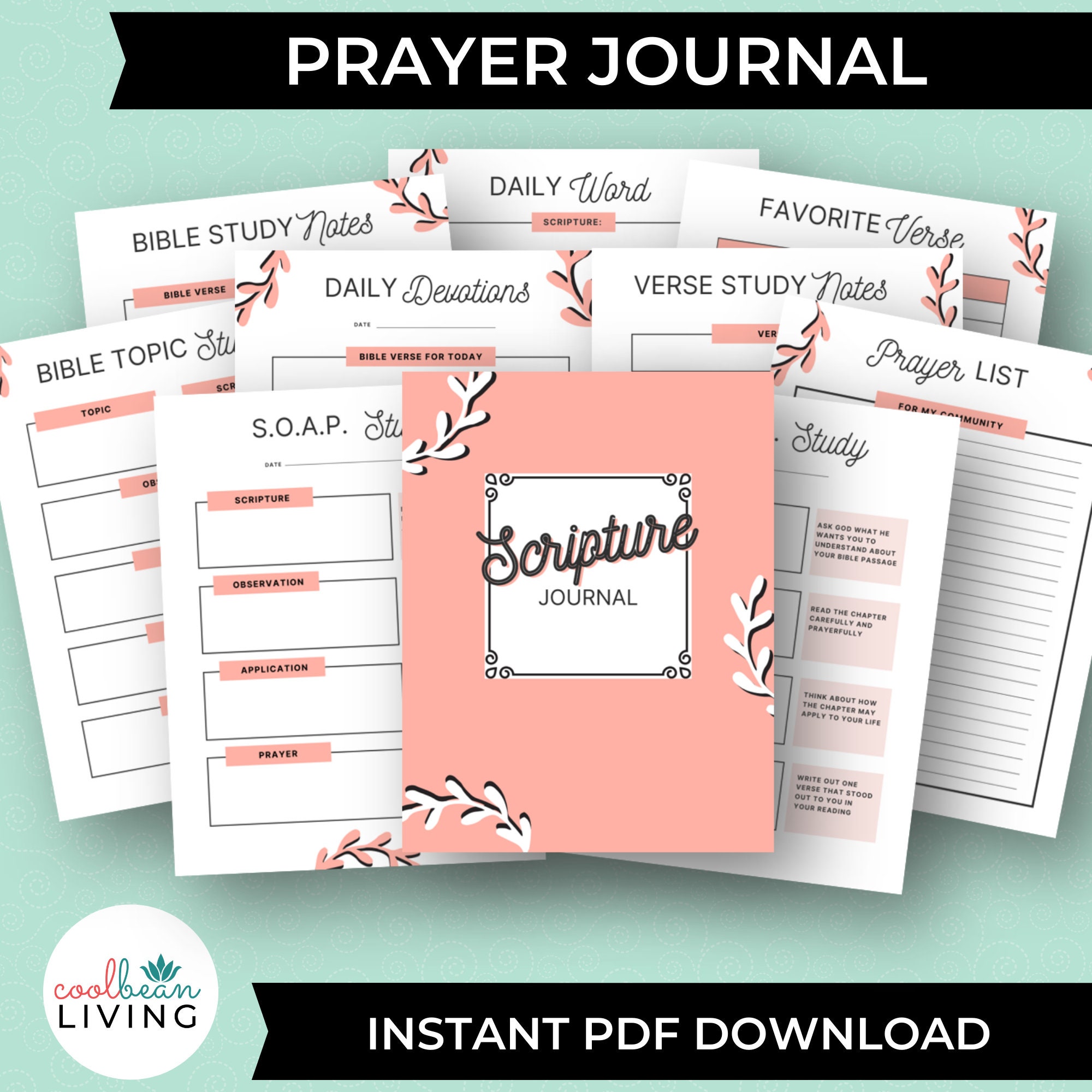 Printable Devotional Prayer Journal Christian Scripture Bible Study and ...