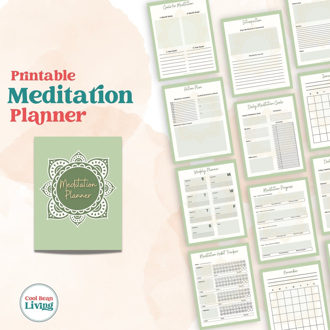 Meditation Planner | Printable Daily Mindfulness Diary | Wellness ...