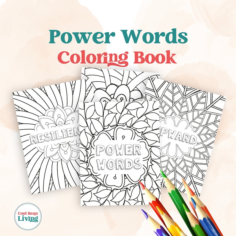 80 Power Words Coloring Book | Printable Color Therapy for Adults and ...