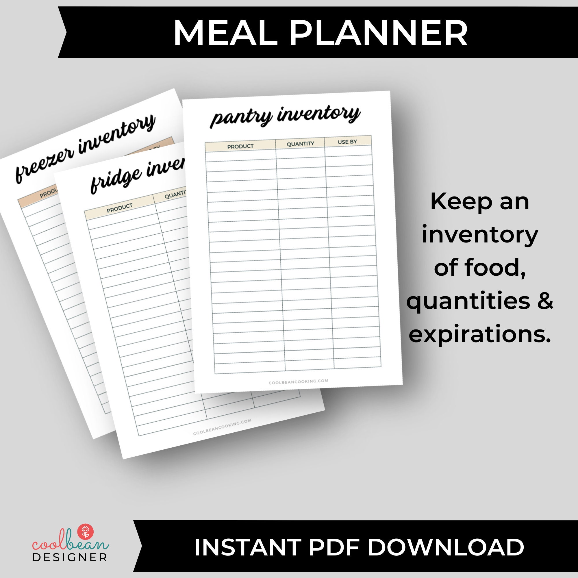 Printable Meal Planning, Grocery List and Recipe Cards Weekly Menu ...