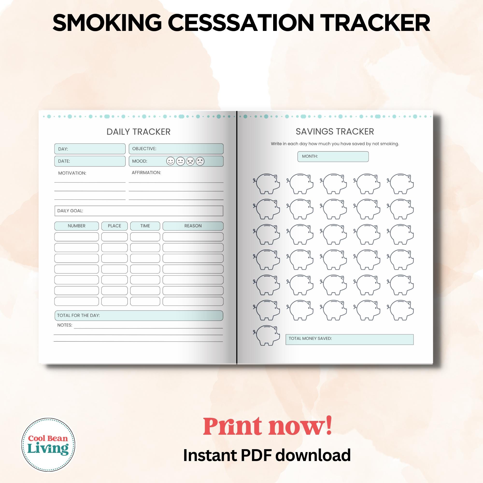 Printable Smoking Cessation Tracker | Stop Smoking Challenge Journal ...