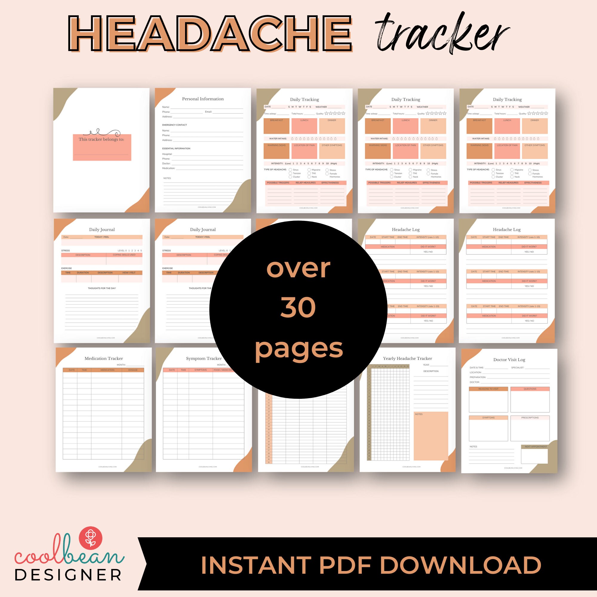 Chronic Headache Tracker | Printable Migraine Journal | Pain Tracking ...