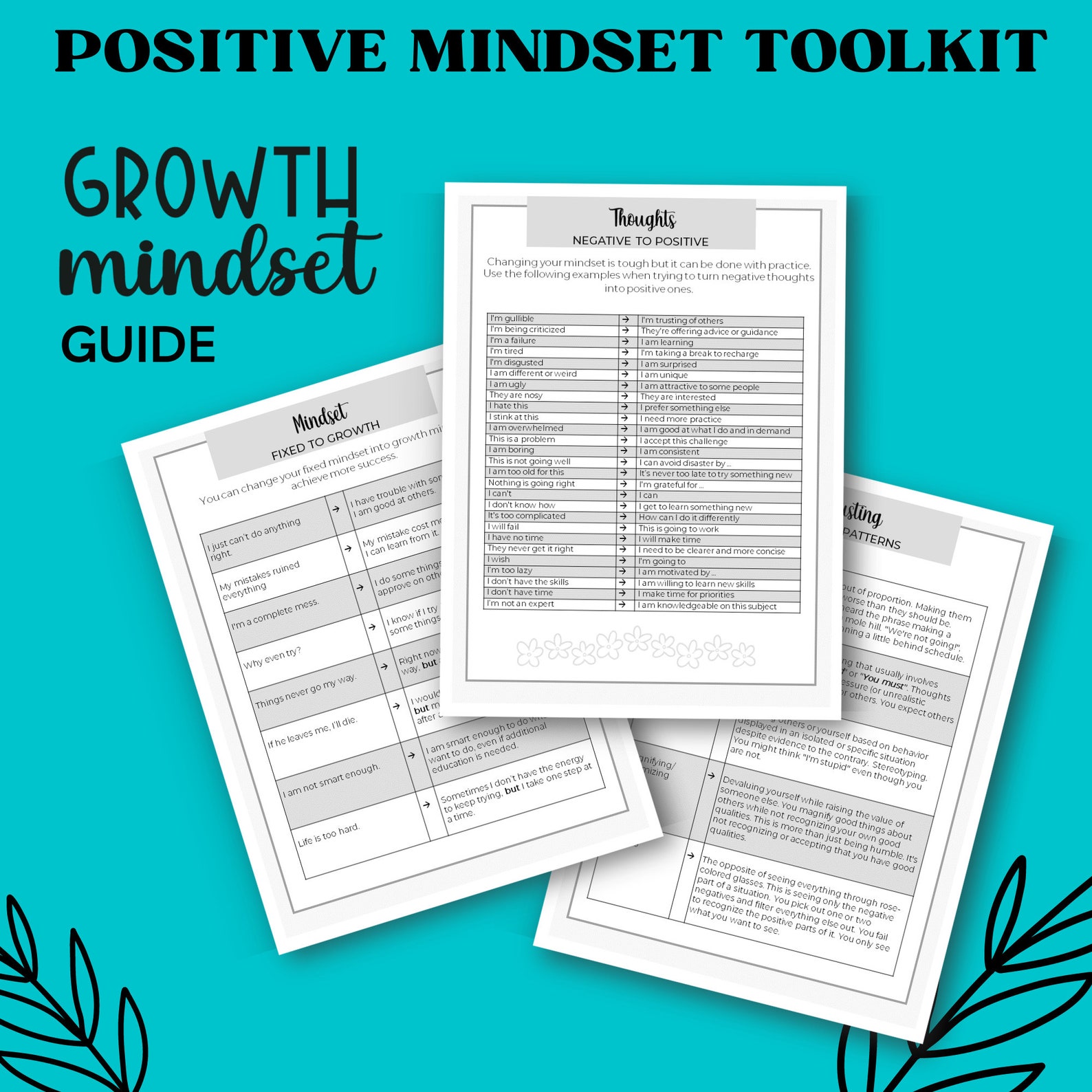 Printable Positive Mindset Bundle Growth Mindset Toolkit - Etsy
