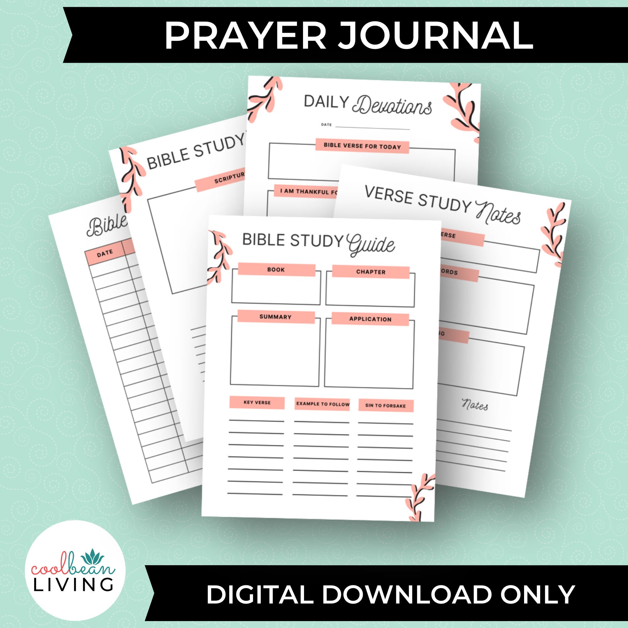 Printable Devotional Prayer Journal Christian Scripture Bible Study and ...