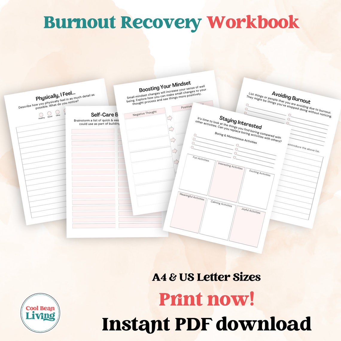 Burnout Recovery Workbook Printable Stress Management Worksheets for ...