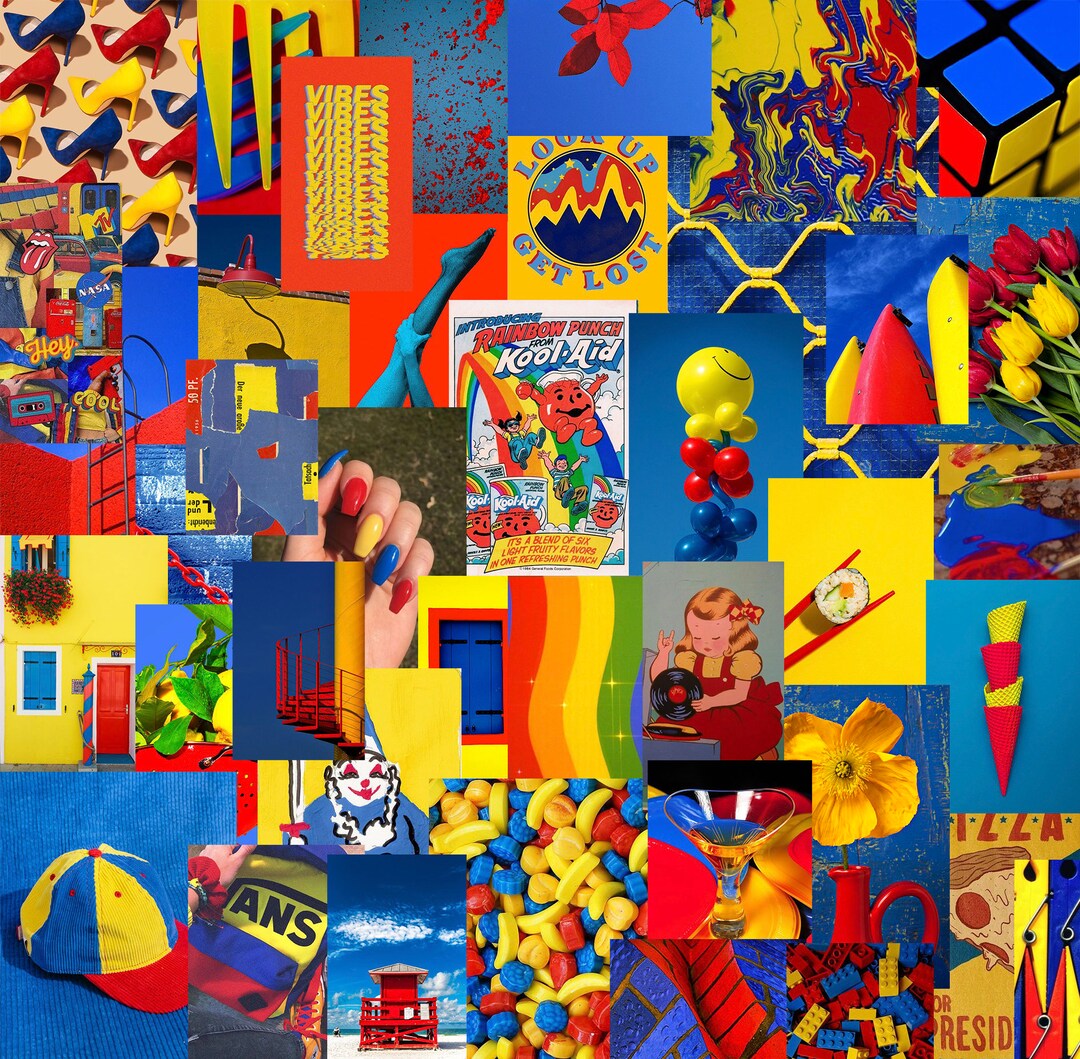 Retro Primary Colors Wall Collage Kit - Etsy Australia