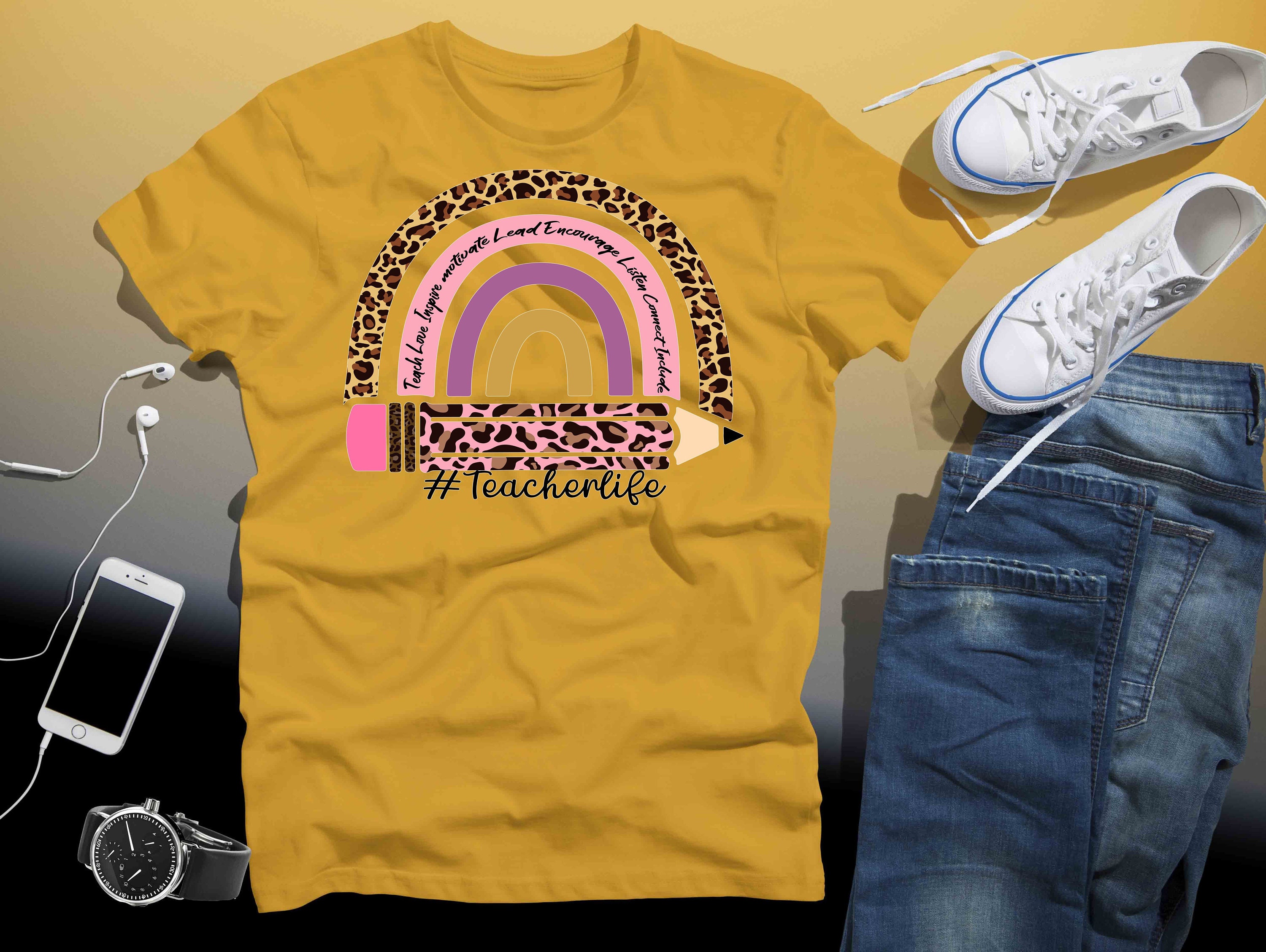 Teacher Life Rainbow Cheetah Shirt Inspirational Teacher - Etsy