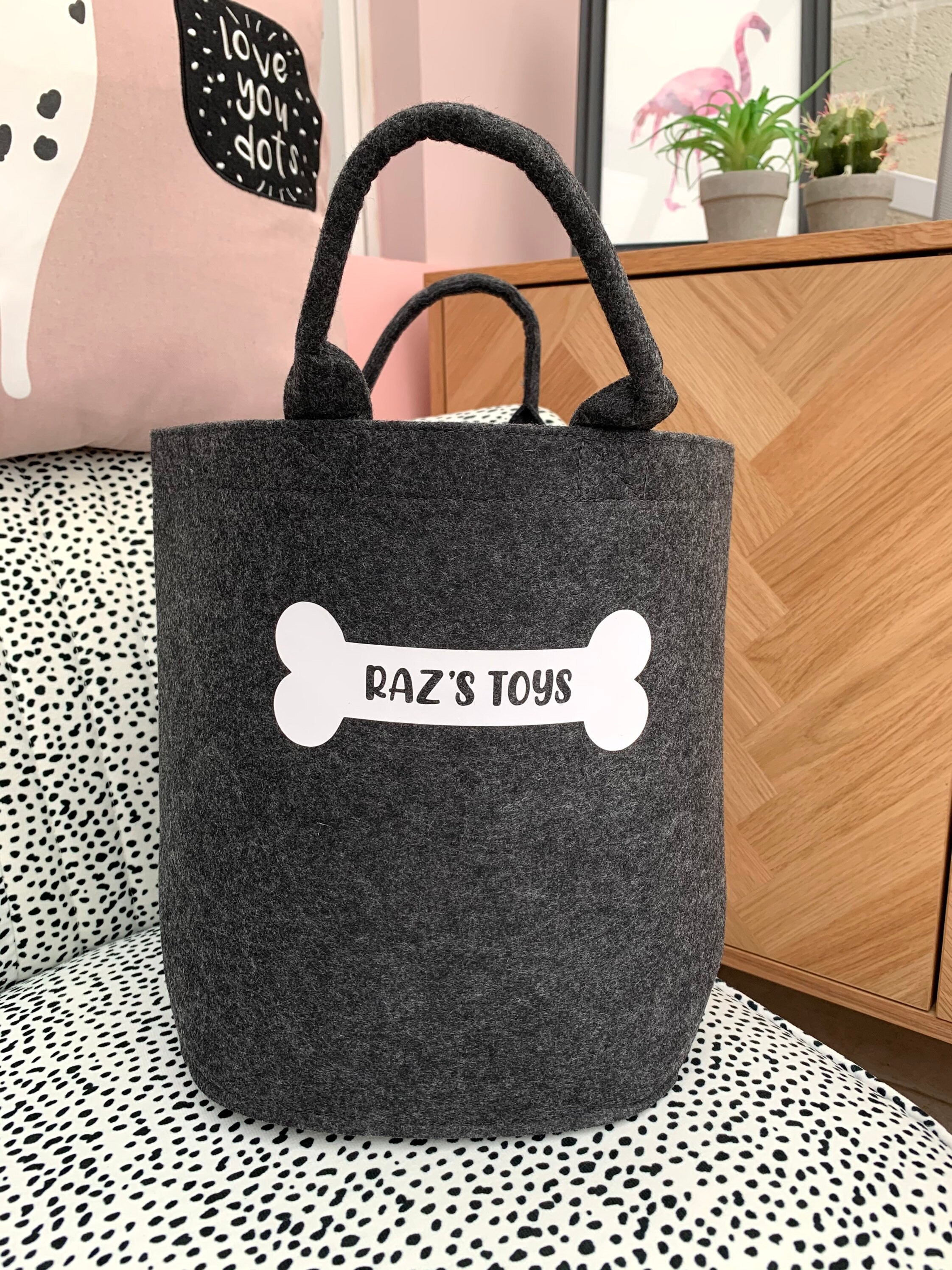 PERSONALISED STORAGE BASKET storage bucket dog toys bucket | Etsy