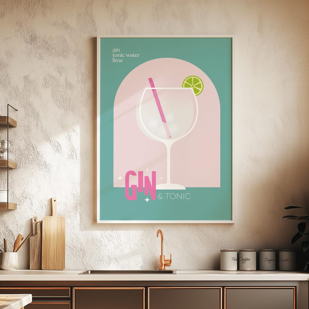 Gin & Tonic Print, Cocktail Collection, Wall Prints, Bar Posters, Bar ...