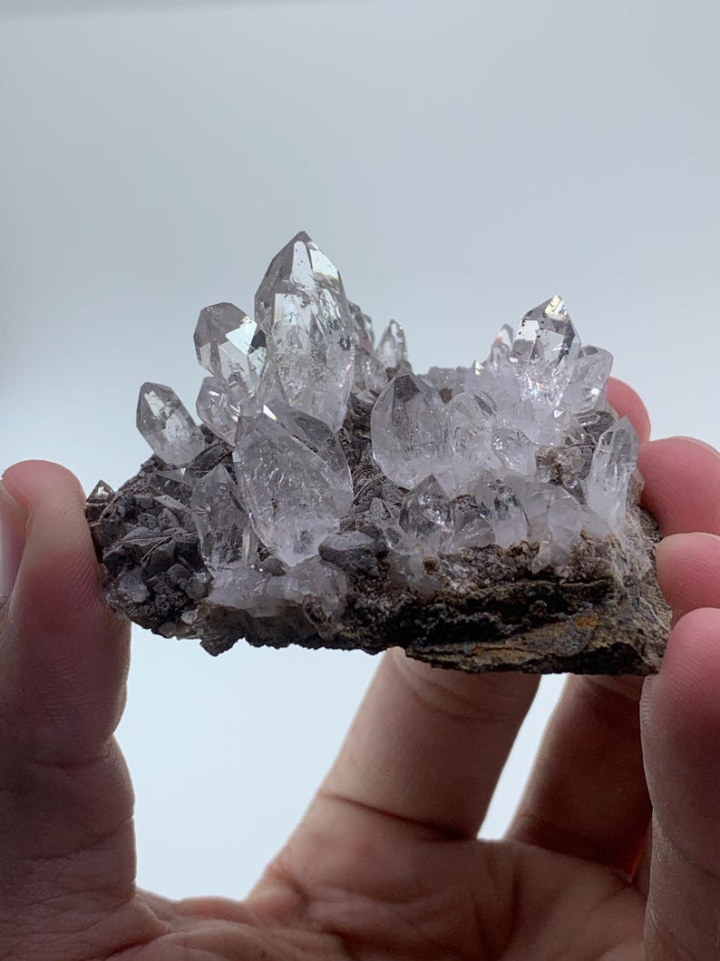 Diamond Quartz Cluster Perched on Calcite Matrix. 82 Grams - Etsy