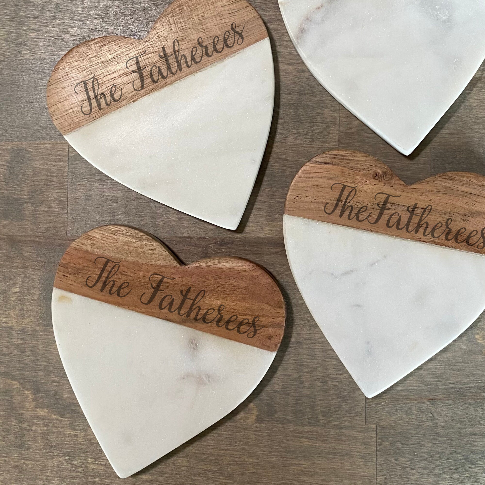 Personalized Wood and Marble Heart Coasters Set of 4 - Etsy