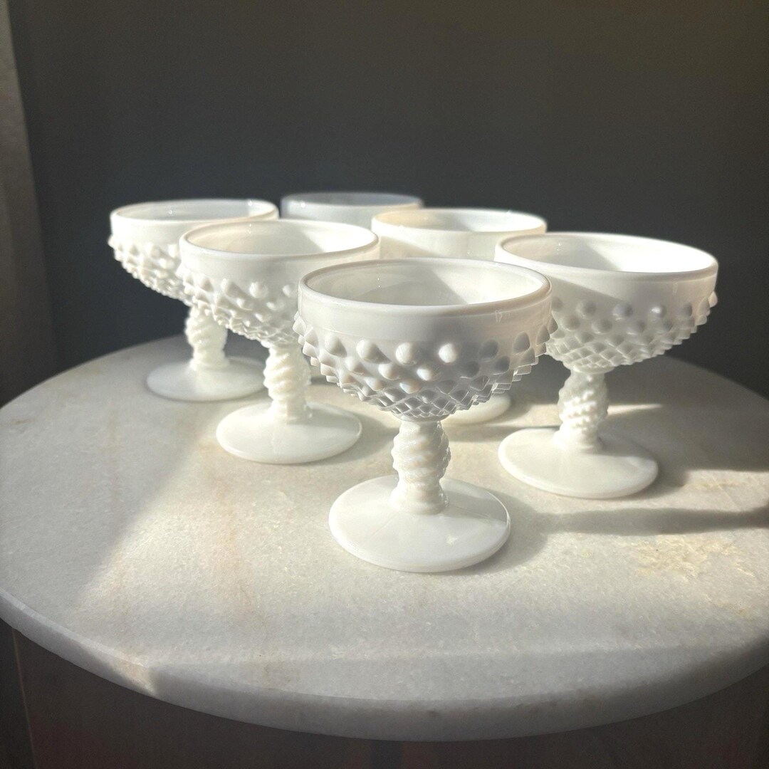 Vintage Hobnail Milkglass Goblets Set of Six - Etsy
