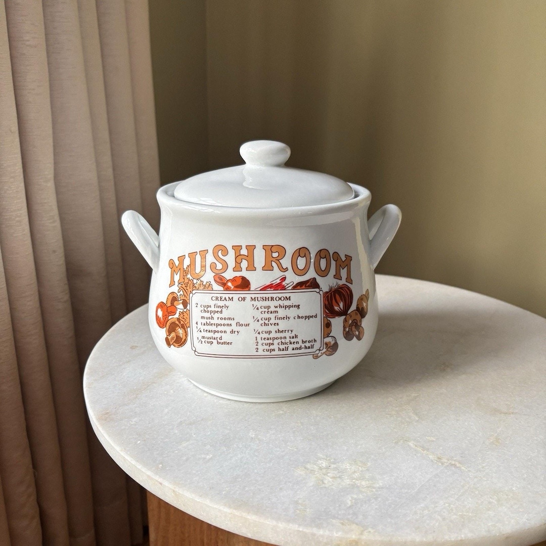 Vintage Boho Retro Cream of Mushroom Soup Lidded Ceramic Tureen Recipe ...