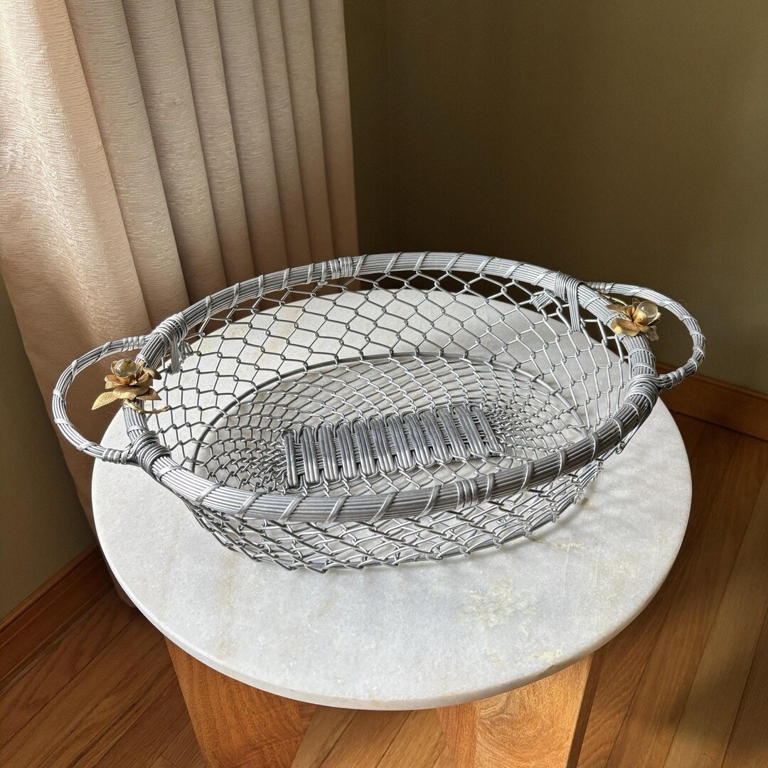 Dary Rees Mixed Metal Basket Oval Floral Details - Etsy