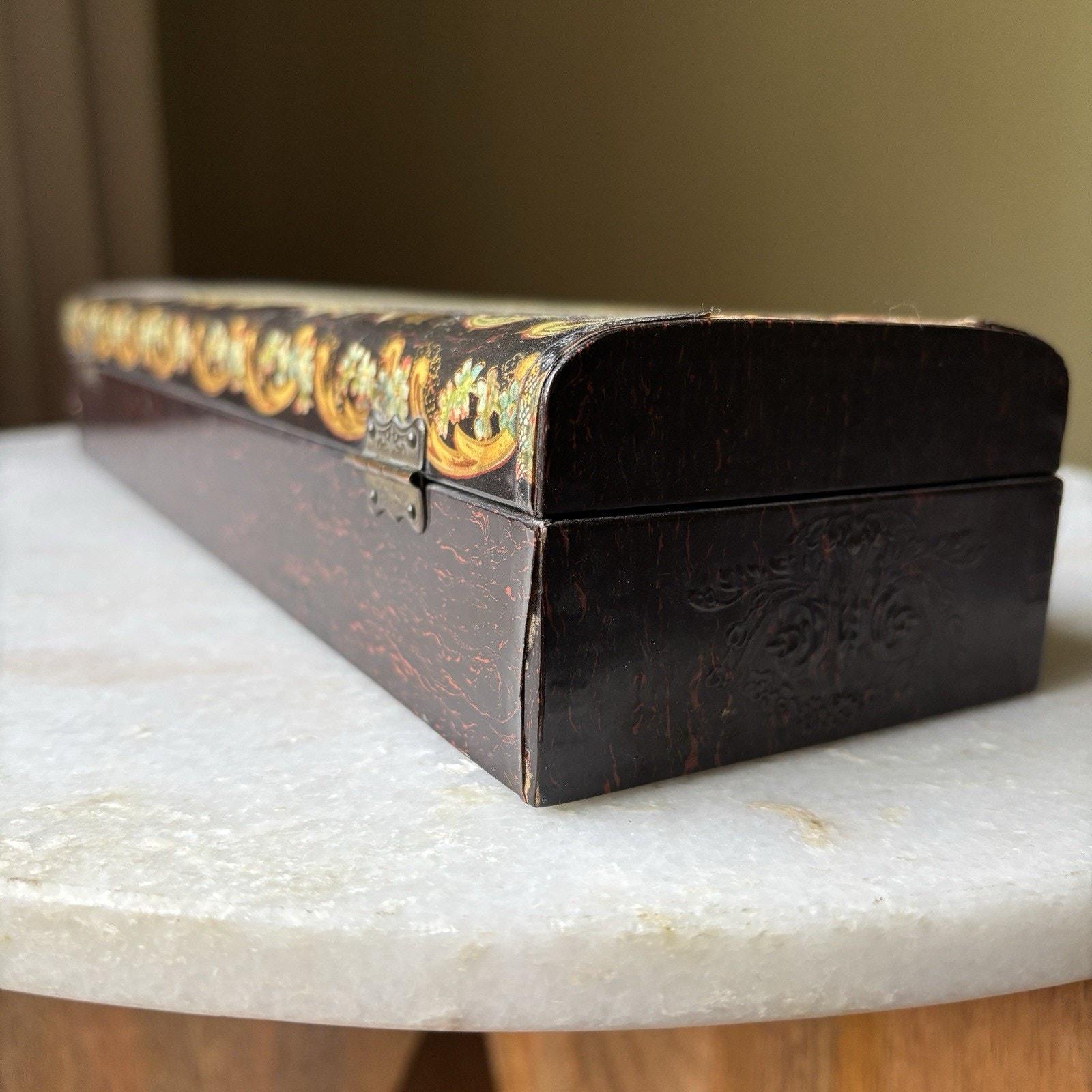 Aged Antique Celluloid Art Nouveau Keepsake Box With Maiden Floral ...