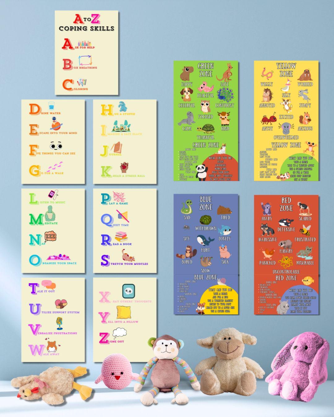Therapy Poster Pack: Zones of Regulation Animal Posters AND A to Z ...
