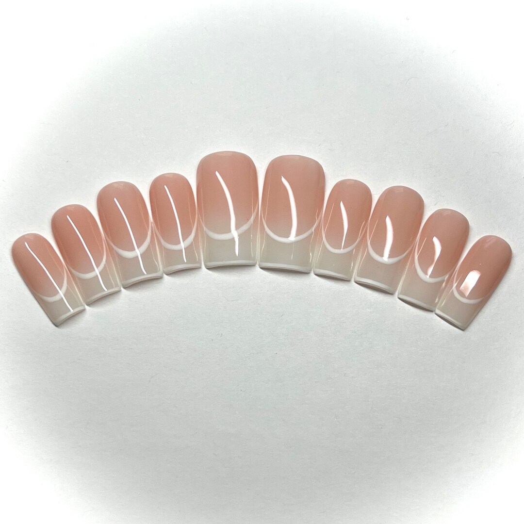 Milky White Ombré Frenchies W/ White Outline Press on Nails - Etsy