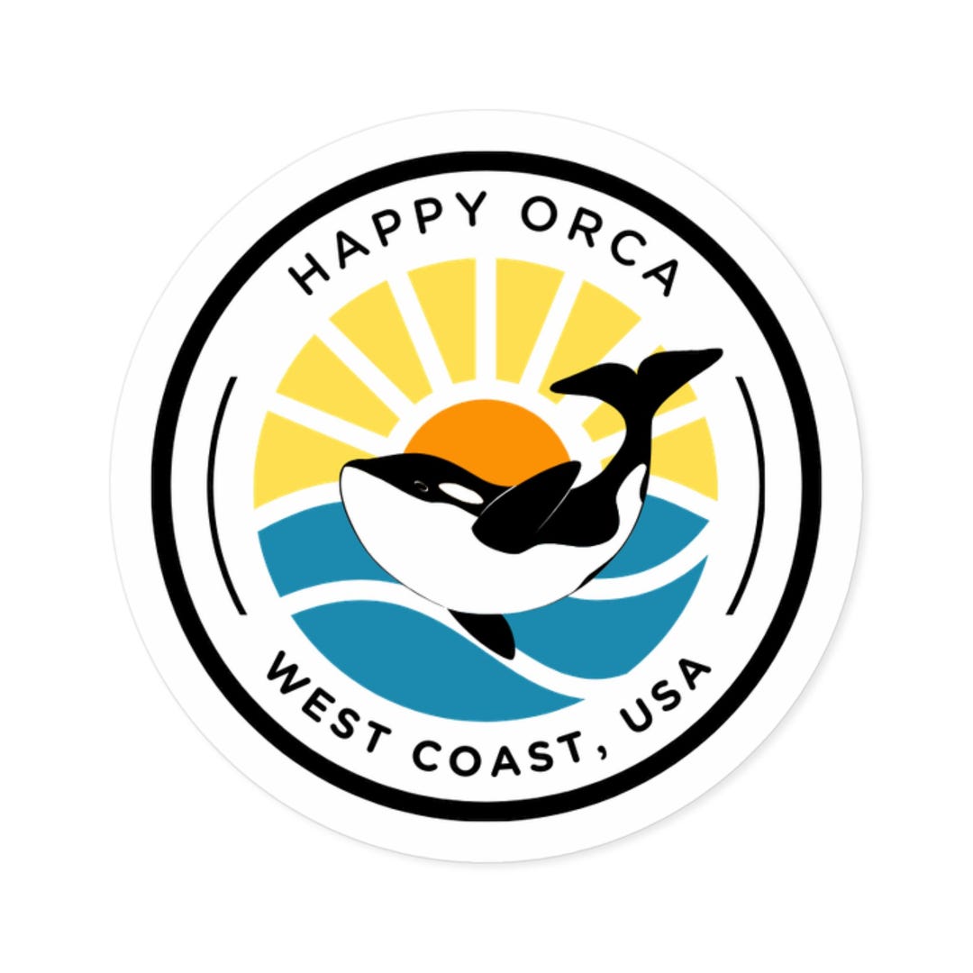 Happy Orca Logo Sticker, Iconic West Coast Decal, Whale Lovers, Pacific ...