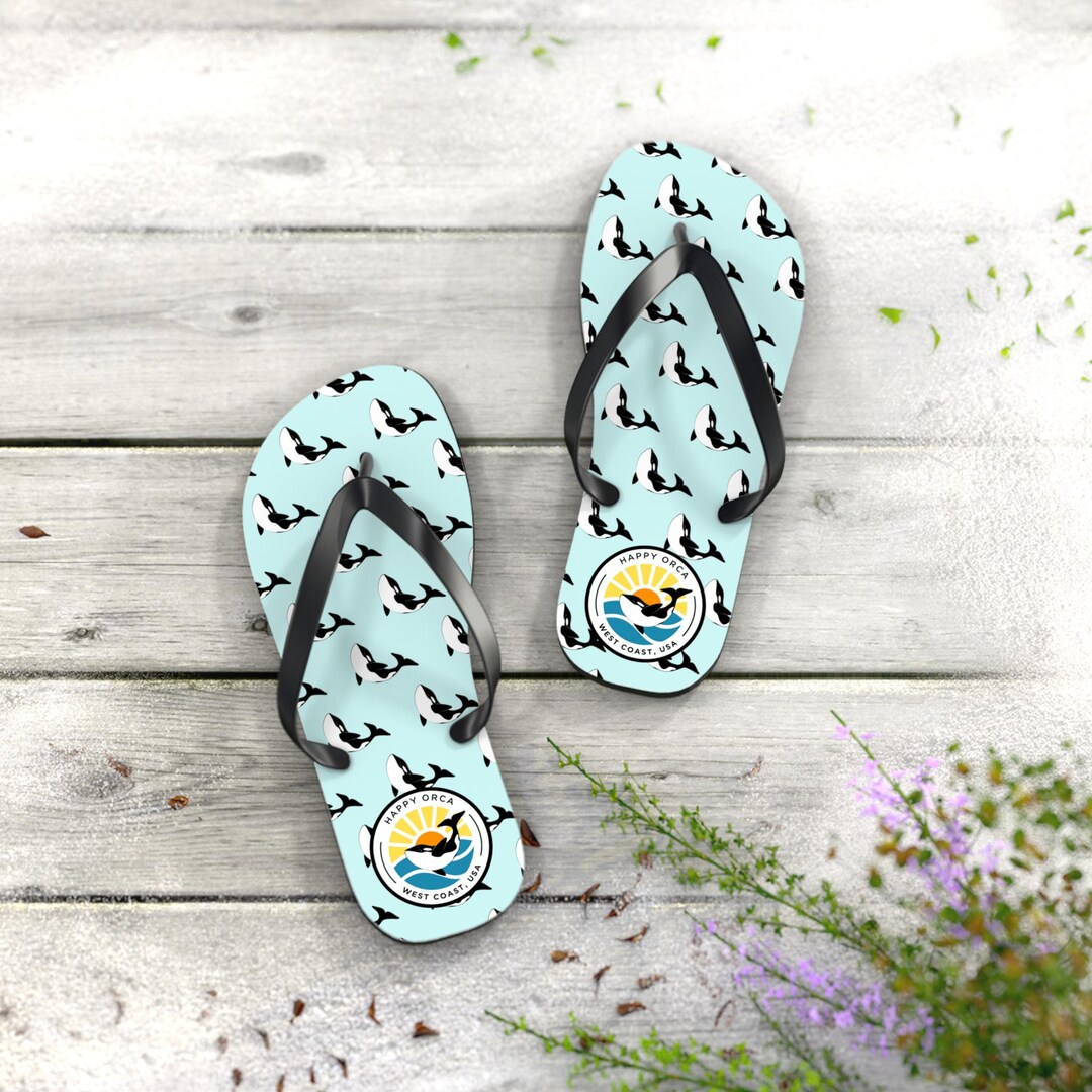 Orca Flip Flops, Happy Orca Beach Shoes, Whale Pool Slides, Pacific ...