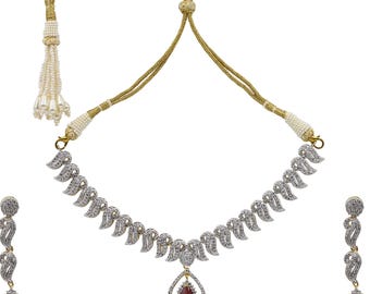 Ruby CZ Diamond Gold Plated Necklace Earring Set: Indian Bridal Jewelry ...