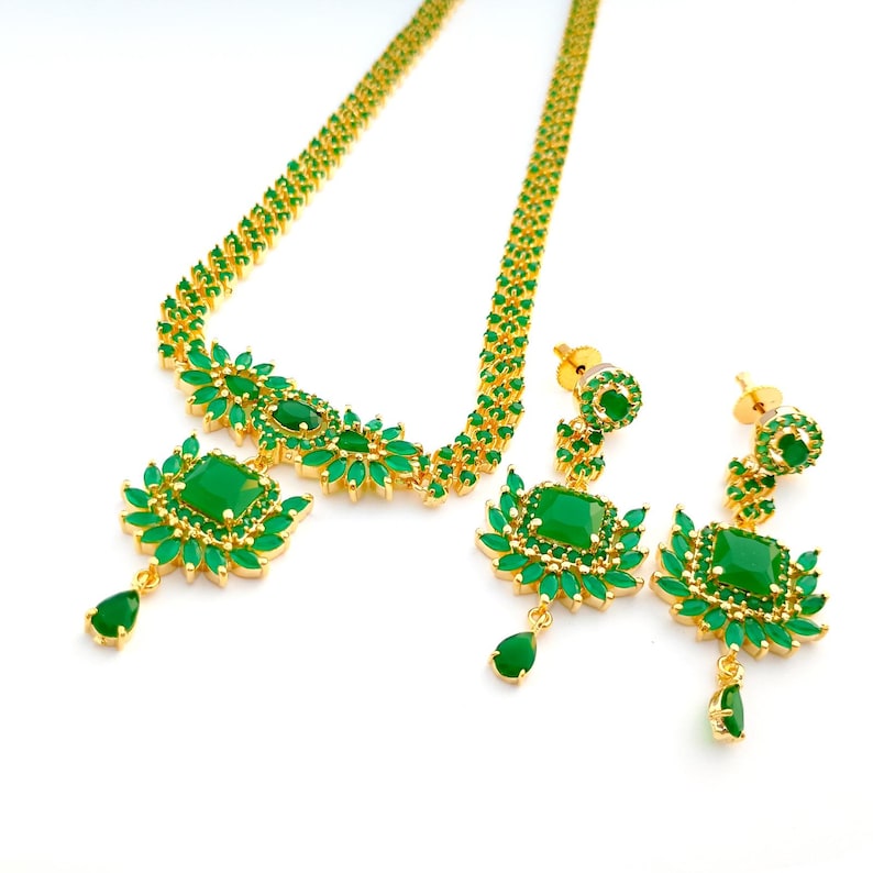 22k Gold Plated Long Ruby Weeding Necklace Set, South Indian Bride ...