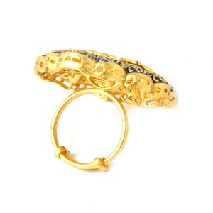 Ruby & CZ Diamond Victorian Ring: Yellow Gold Plated, Adjustable - Etsy
