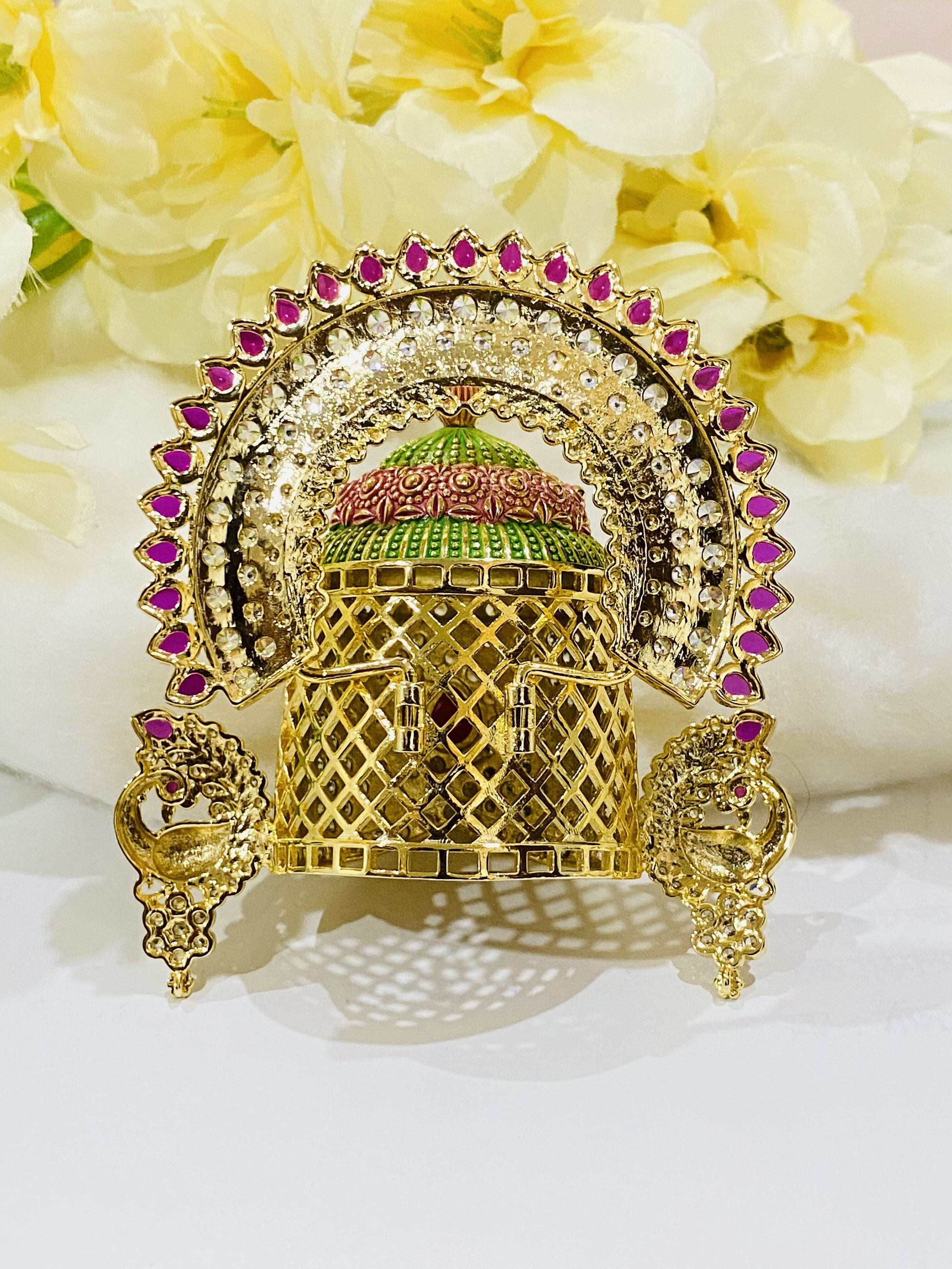 22k Gold Plated Tirupati Balaji Crown: Ruby & Solitaire Stone Work ...