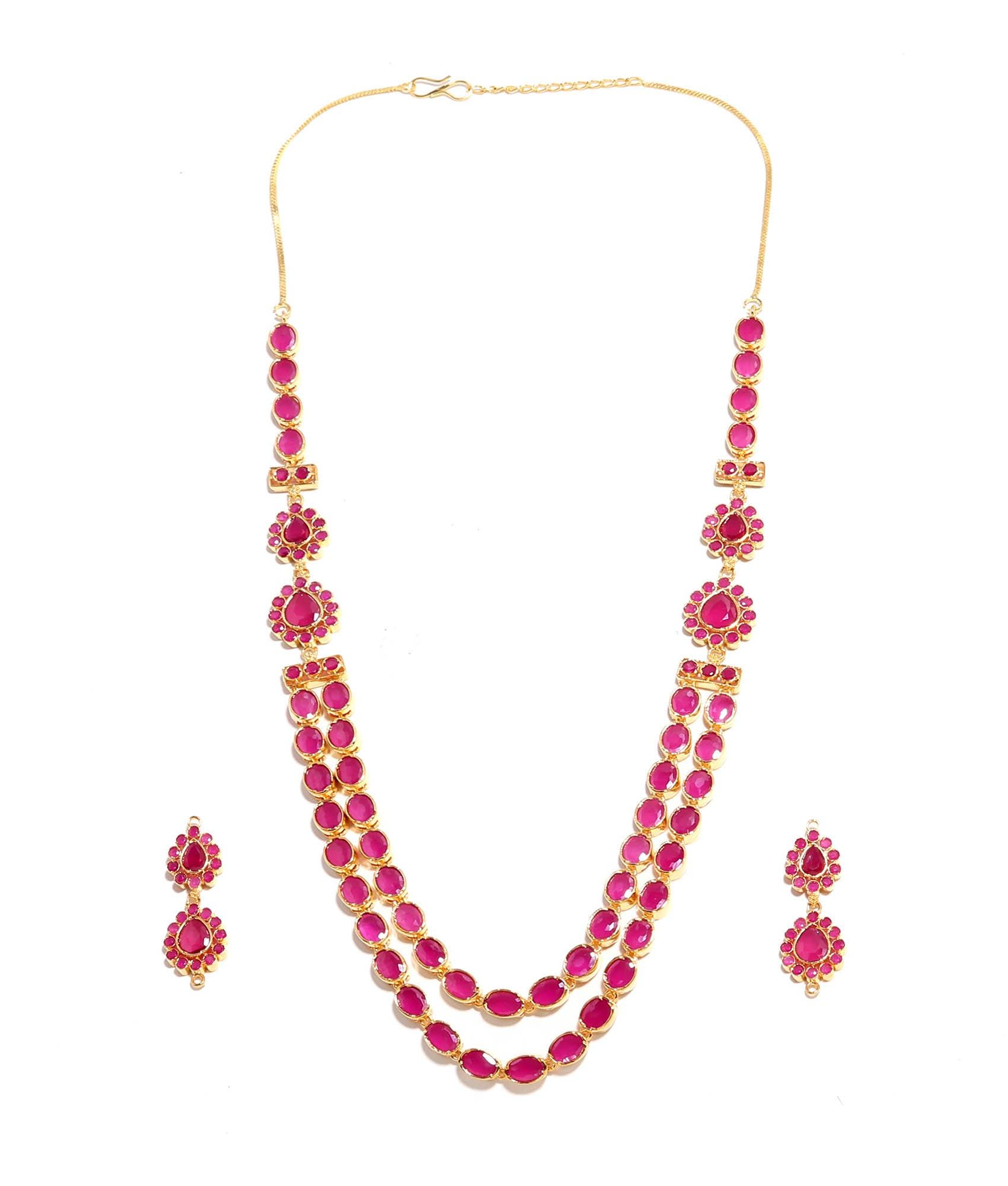 2 Layer Ruby Necklace, Layered Red Gemstone Necklace, 22K Gold Plated ...