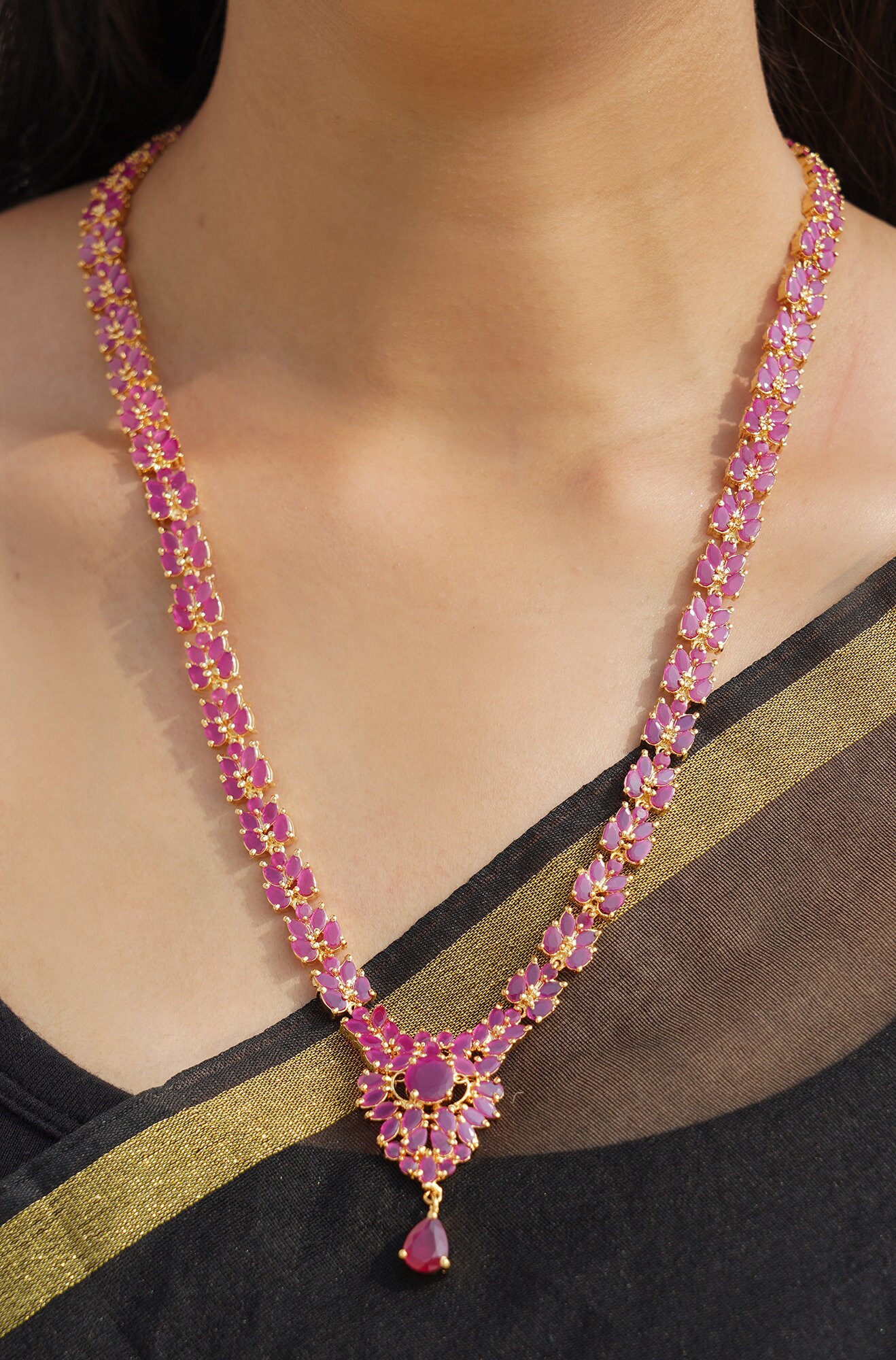 Ruby Necklace, Emerald Necklace, Indian Necklace, Long Necklace, South ...
