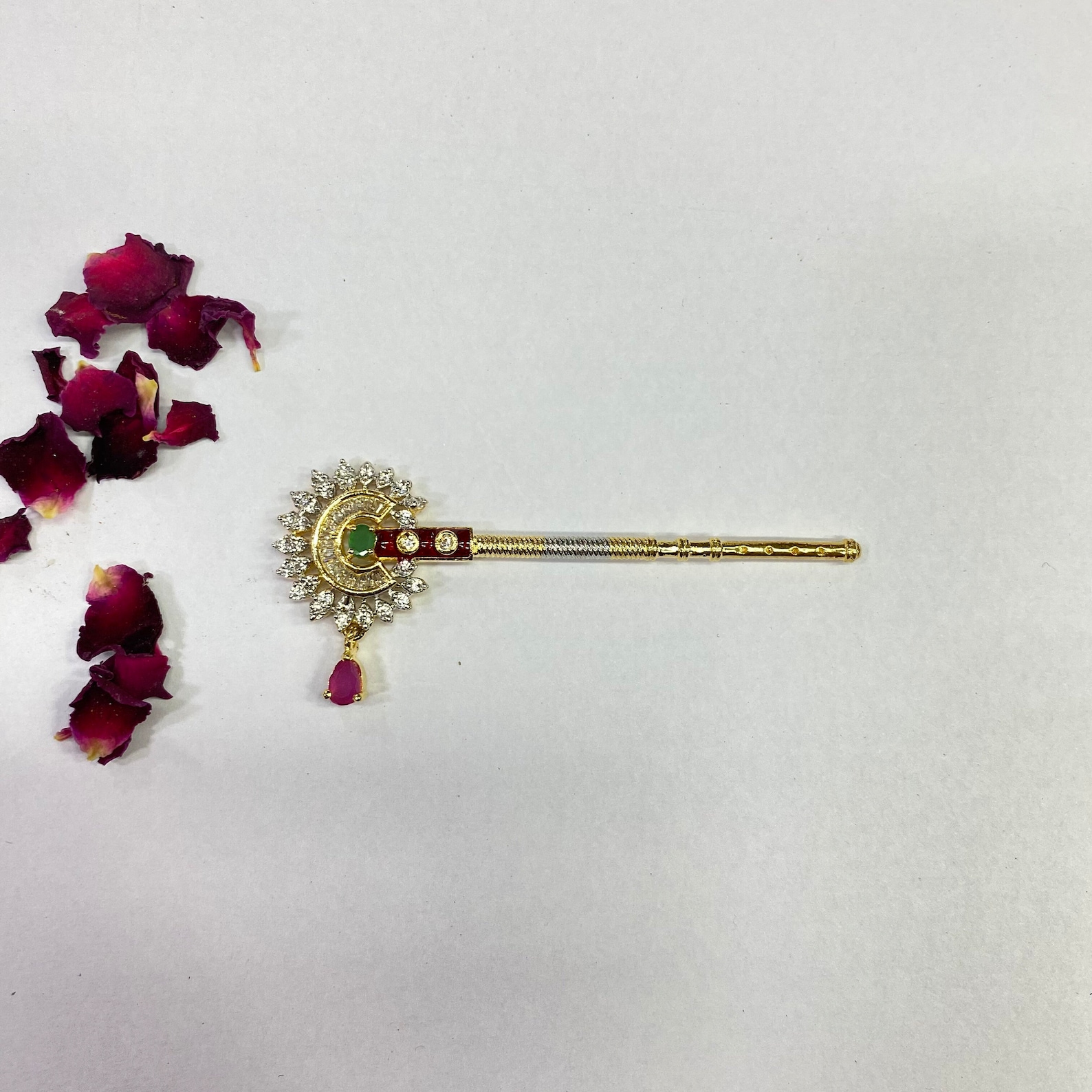 22k Gold Plated Krishna Flute CZ Stone & Peacock Design | Peacock ...
