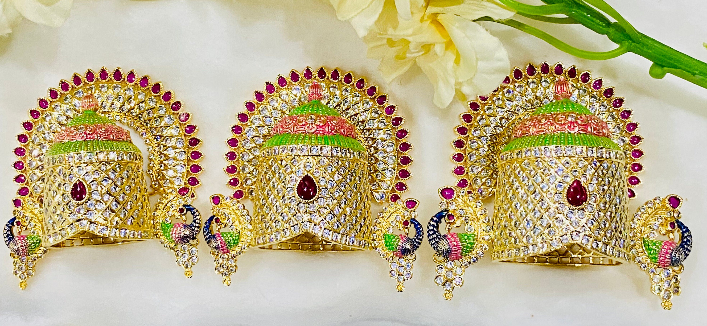 22k Gold Plated Tirupati Balaji Crown: Ruby & Solitaire Stone Work ...