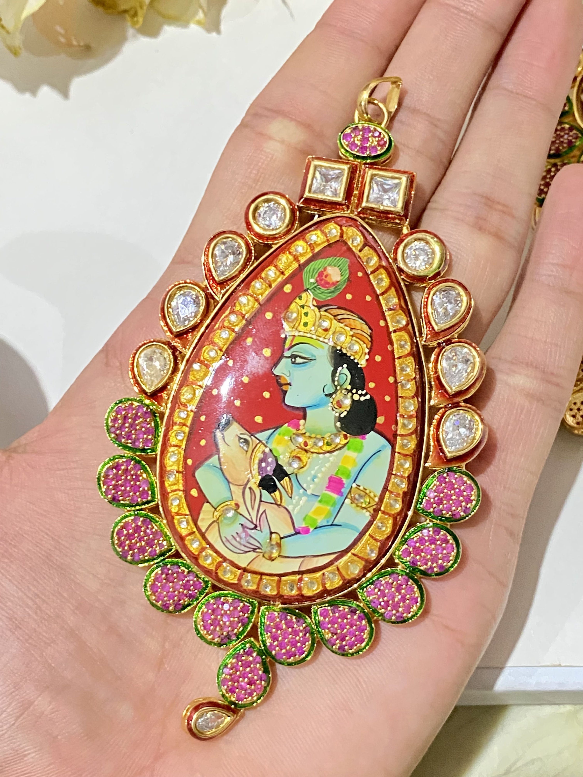 Krishna Locket Set Kundan Locket Lord Krishna Hand Painted - Etsy