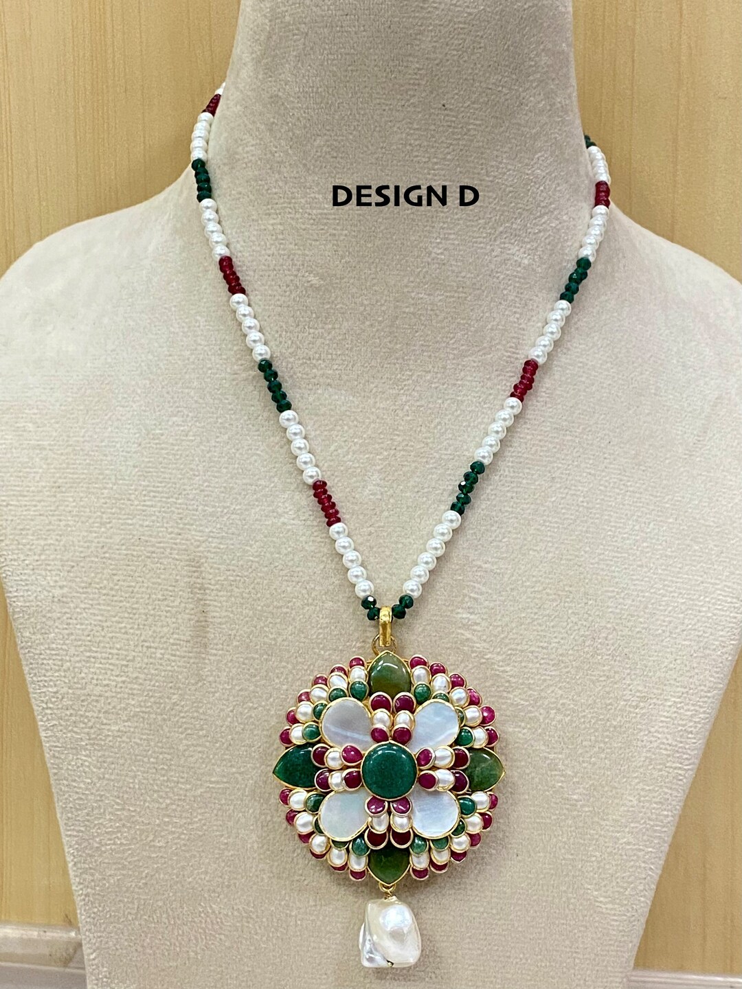 Handmade Pacchikari Locket Set: Ruby, Emerald & Pearl Indian Jewelry - Etsy