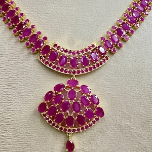 22k Gold Plated Ruby Choker Set: South Indian Wedding Jewelry - Etsy